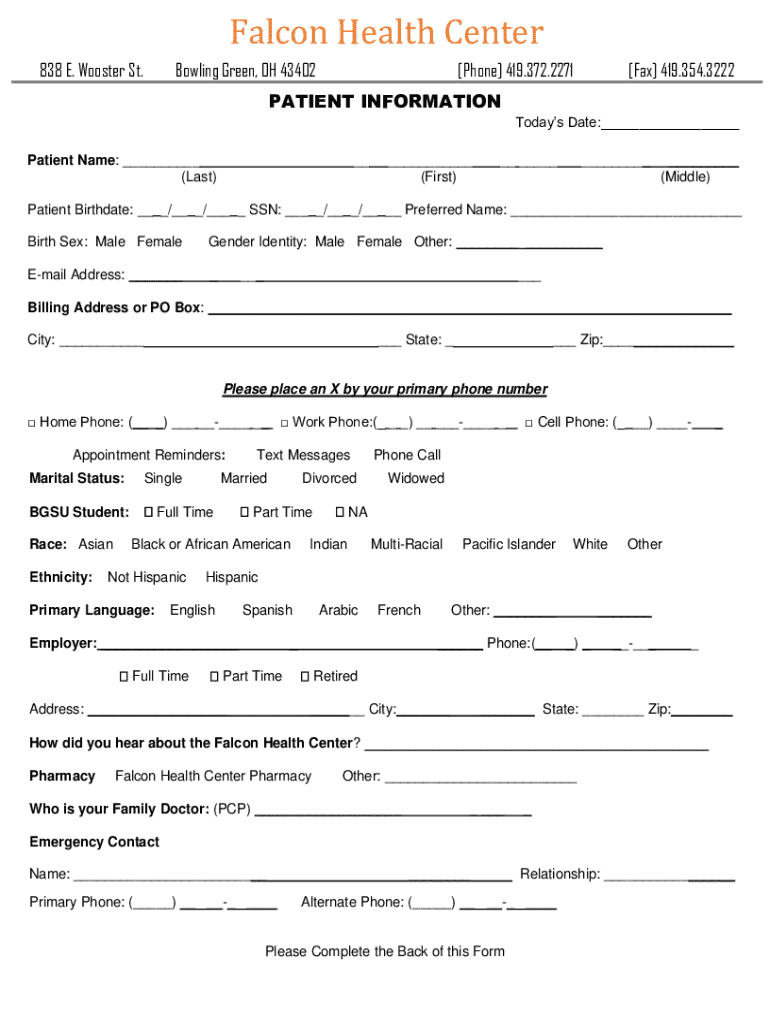 Fillable Online Falcon Health Primary Care Center & Urgent Care Fax ...