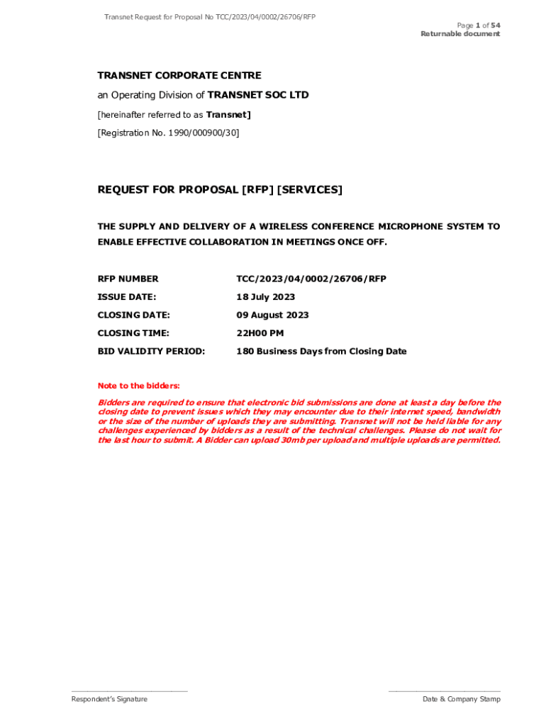 Fillable Online Transnet Request for Proposal No TCC/2023/04/0002/26706 ...