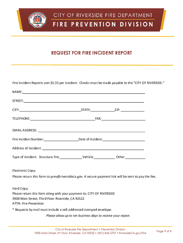 Fillable Online Fire Records & CPRA Request Fax Email Print - pdfFiller
