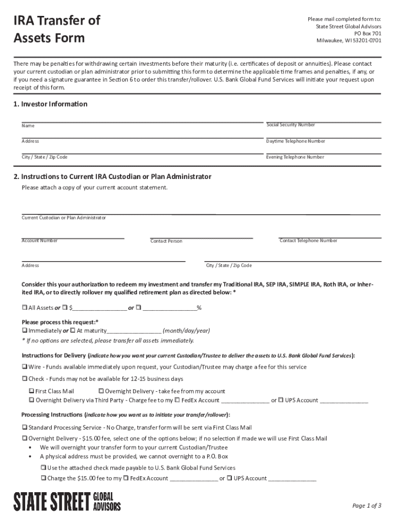 Fillable Online Ira Transfer of Assets Form - 2022 Guide Fax Email ...