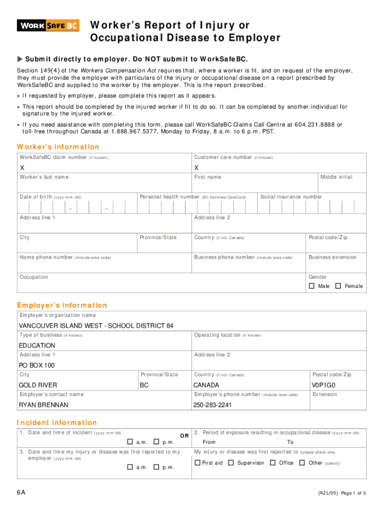 Fillable Online Worker’s Report of Injury or Occupational Disease to Employer 2023 Fax Email ...