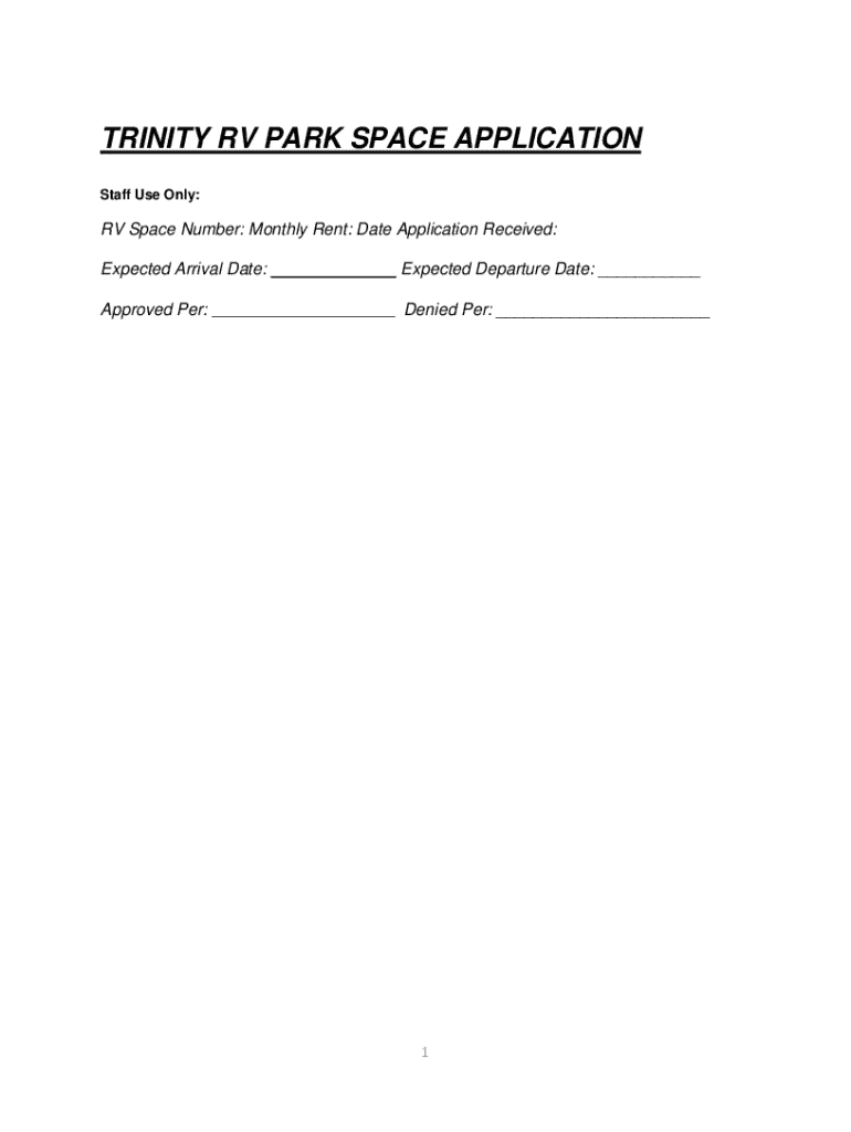 Fillable Online TRINITY RV PARK SPACE APPLICATION Fax Email Print ...