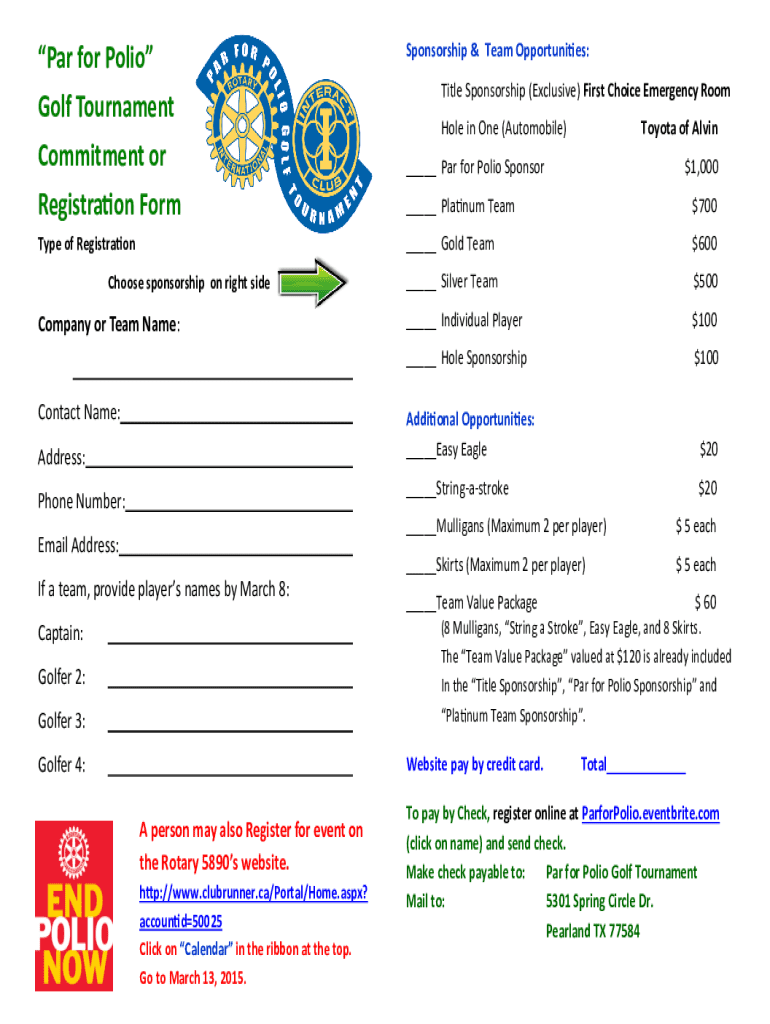 Fillable Online Par for Polio Golf Tournament Commitment or Registration Form Fax Email Print ...