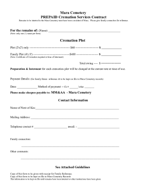 Fillable Online Prepaid Cremation Services Contract for Mara Cemetery ...