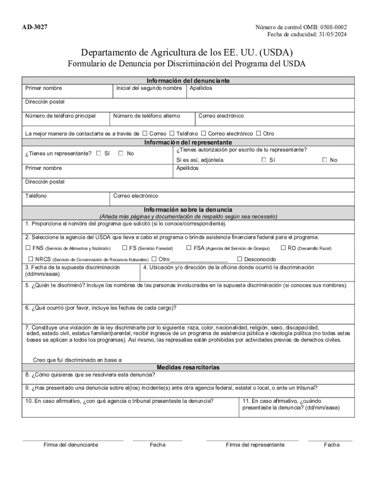 Rellenable en línea Departamento de Agricultura de los EE. UU. (USDA ...