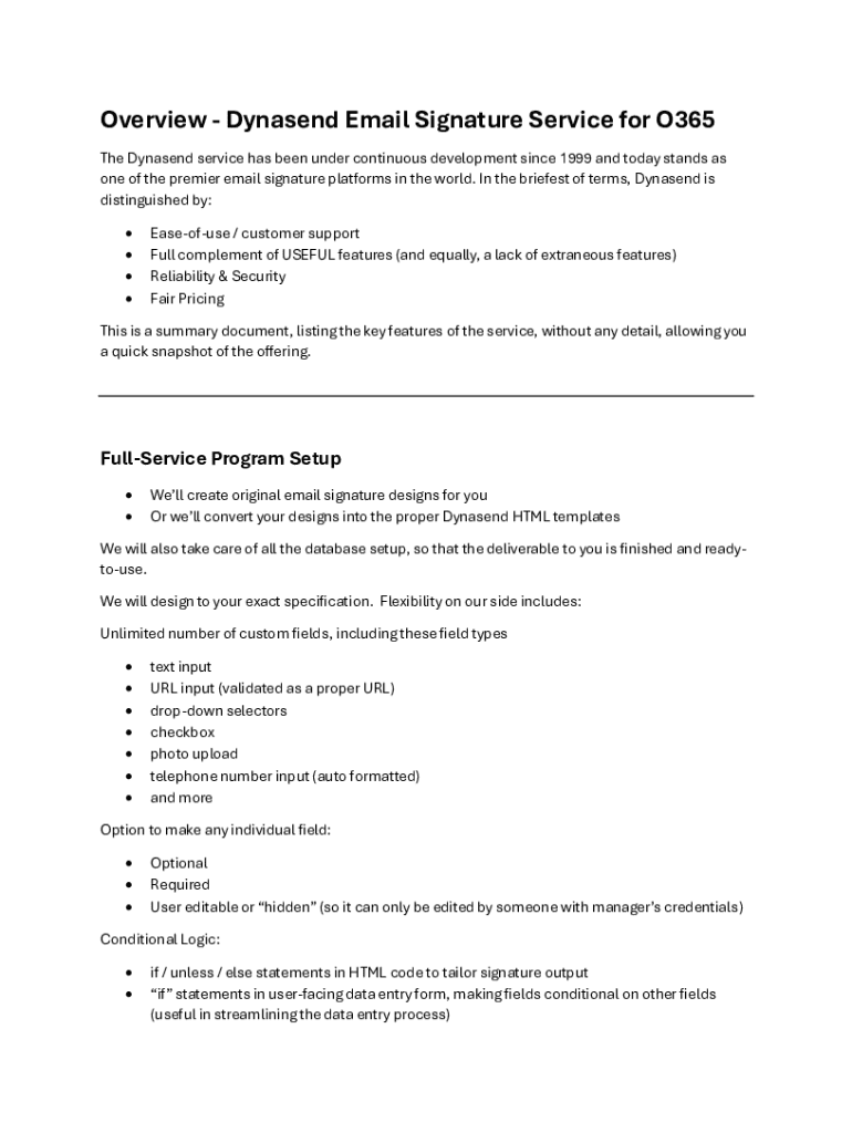 Fillable Online Full-Service Program Setup - Office 365 Email Signatures Fax Email Print - pdfFiller