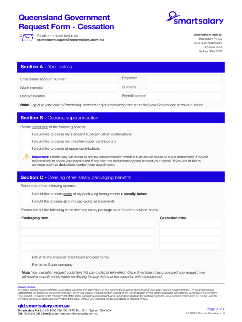 Fillable Online Queensland Government Request Form - Cessation Fax ...