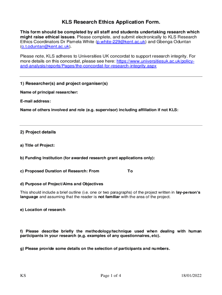 Fillable Online Kls Research Ethics Application Form 2022 - Ethical ...