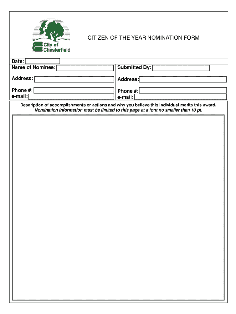 Fillable Online Form CenterAdult Citizen of the Year Nomination Form Fax Email Print - pdfFiller