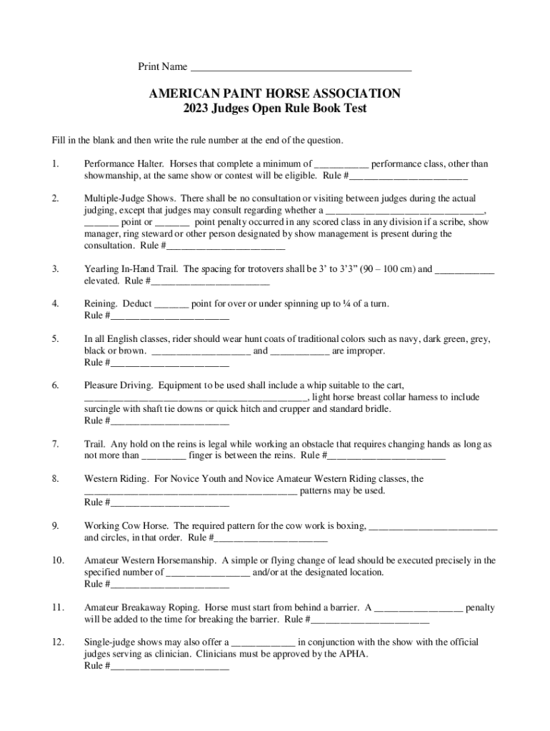 Fillable Online Official American Paint Horse Association - APHA ...