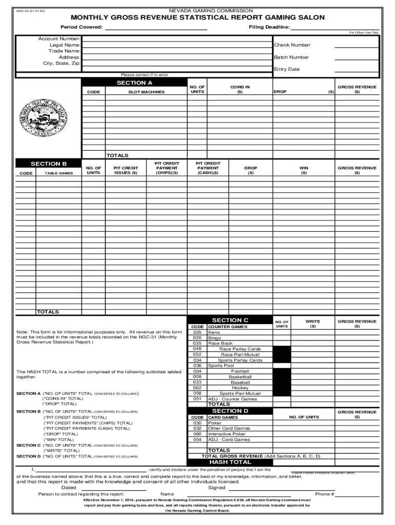 Fillable Online Monthly Gross Revenue Statistical Report - Gaming Salon ...