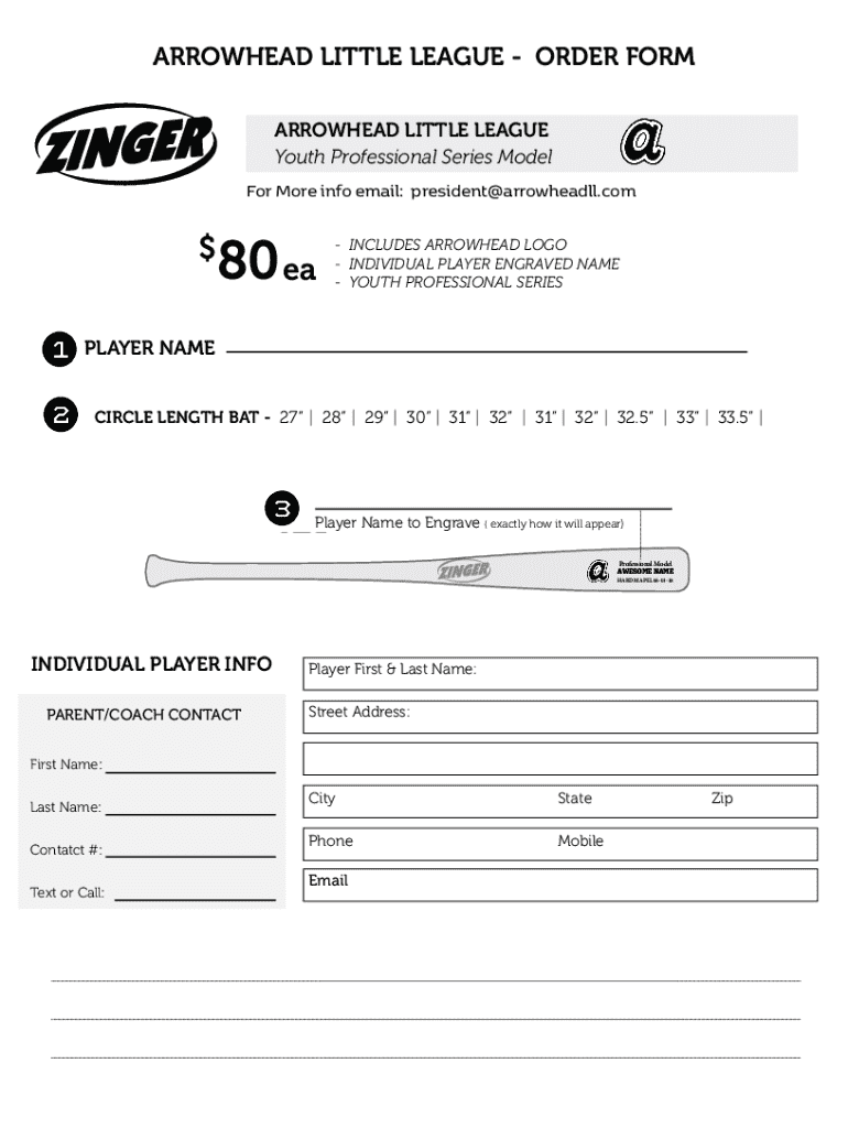 Fillable Online arrowhead little league - order form - cloudfront.net ...