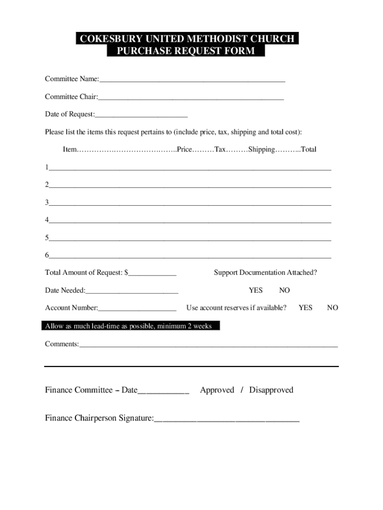 Fillable Online Church Forms - Cokesbury United Methodist Church Fax ...