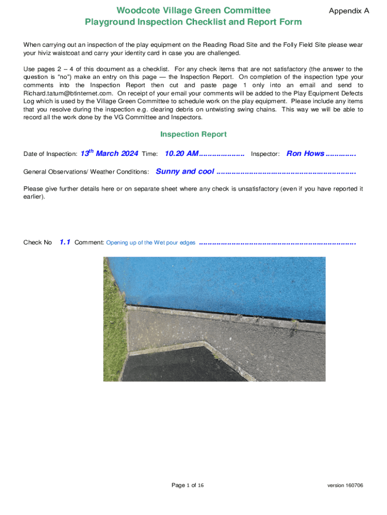 Fillable Online Playground Inspection Checklists: What to Include Fax ...