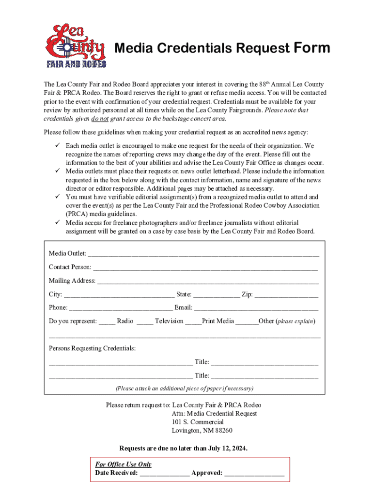 Fillable Online Media Credentials Request Form - Saffire Fax Email Print - pdfFiller
