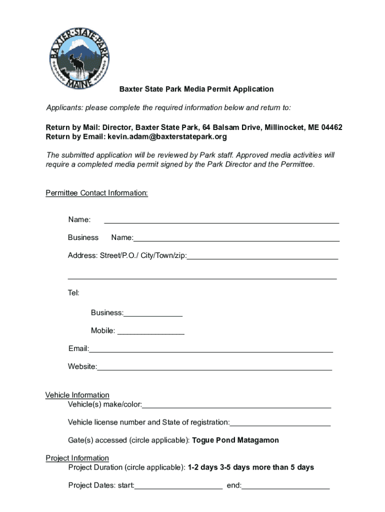 Fillable Online Baxter State Park Media Permit Application Fax Email ...