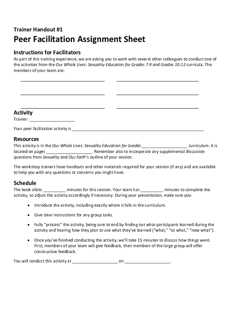 Fillable Online Peer Facilitation Assignment Sheet Fax Email Print - pdfFiller
