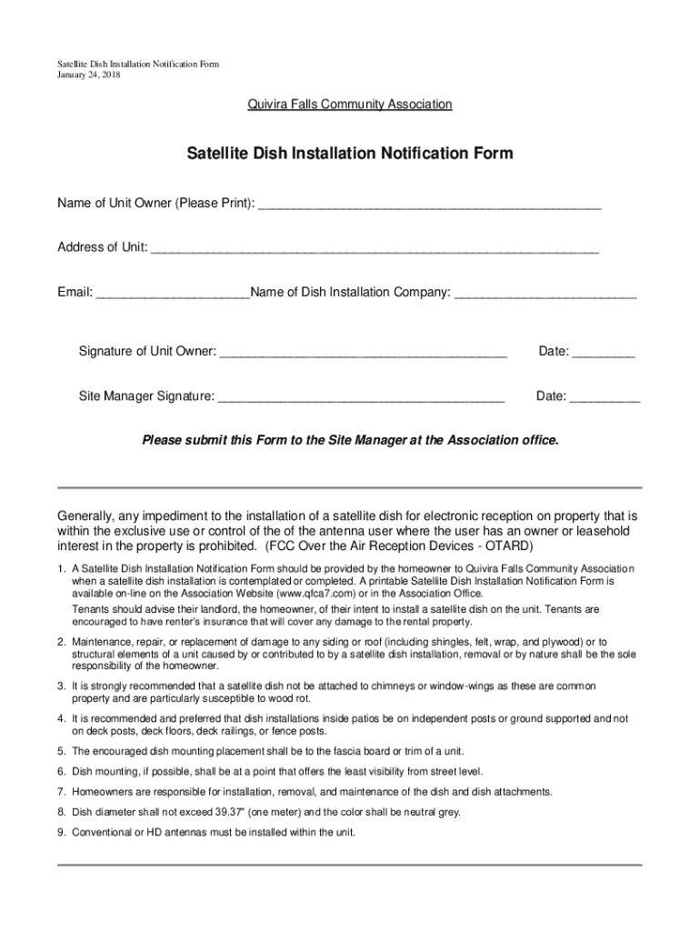 Fillable Online Satellite Dish Installation Notification Form Fax Email ...