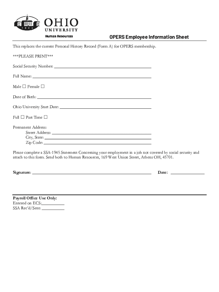 Fillable Online OPERS Employee Information Sheet Fax Email Print ...
