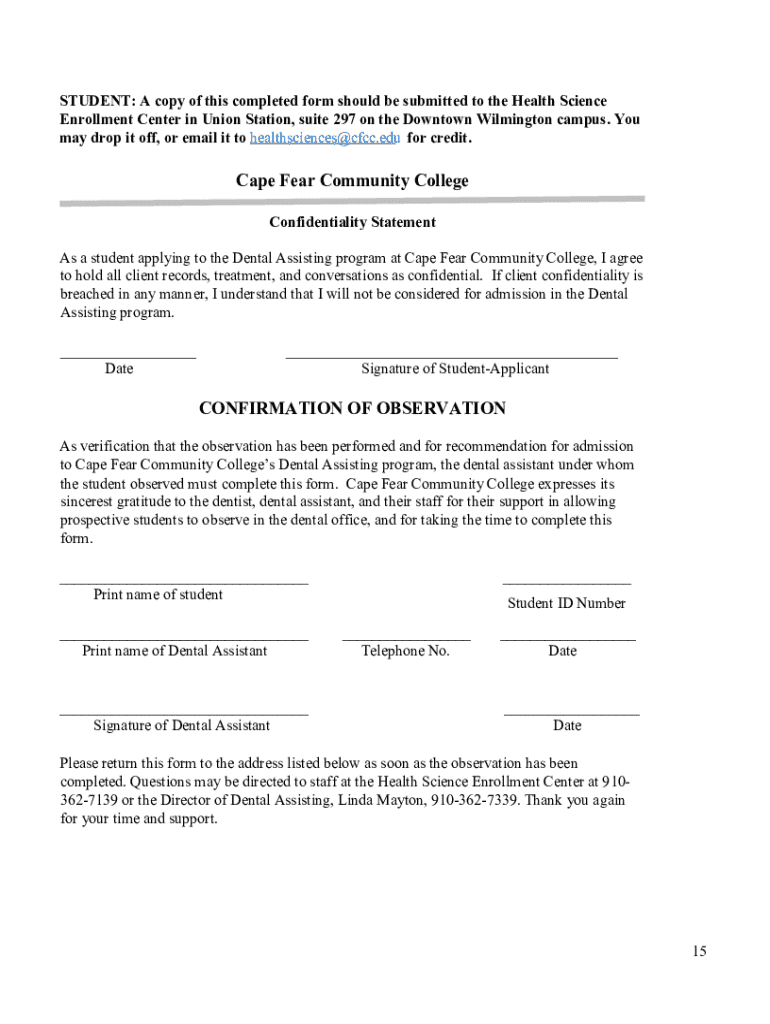 Fillable Online Dental Assisting Observation Form Fax Email Print - pdfFiller