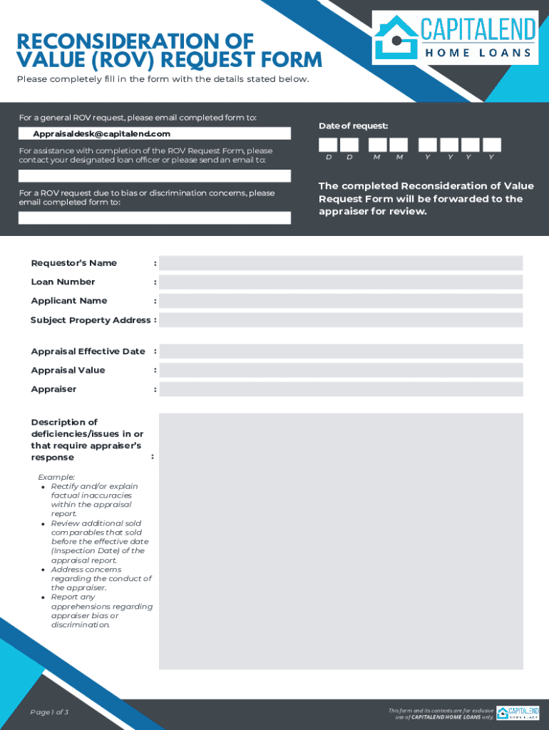 Fillable Online Reconsideration of Value (ROV) Request Form Fax Email ...