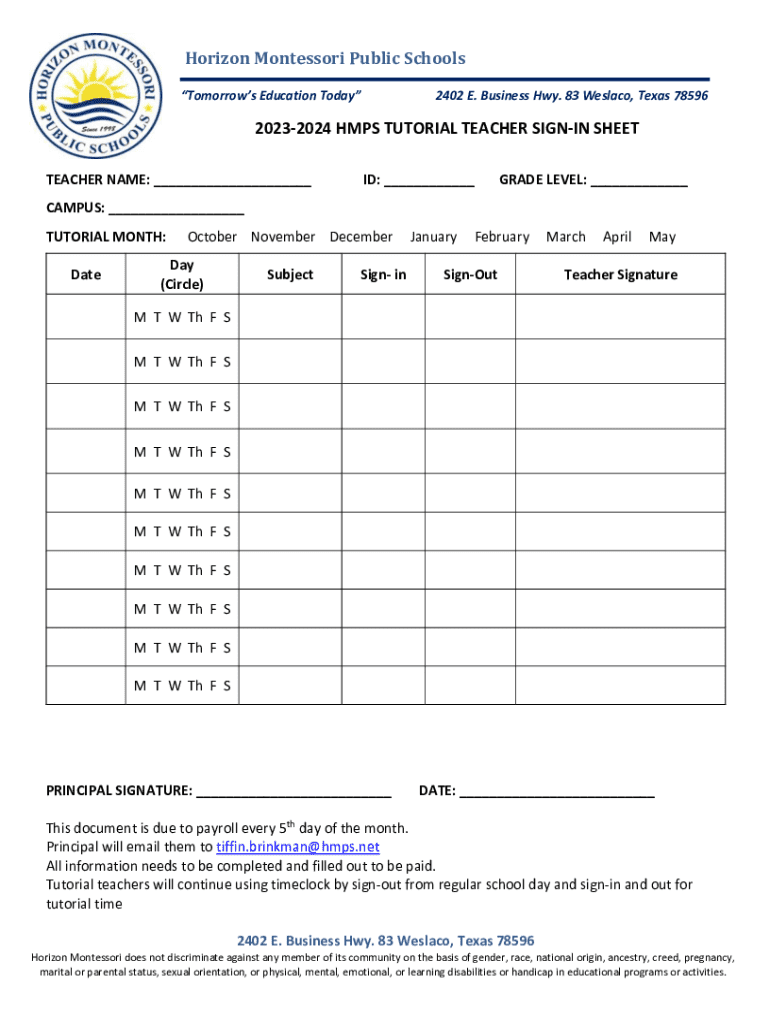 Fillable Online 2021-2022 HMPS Tutorial Teacher Sign-in Sheet.docx Fax ...