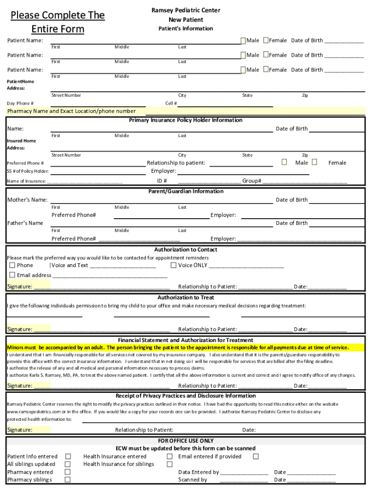 Fillable Online NEW PATIENT REGISTRATION FORM - Prairie Pediatrics Fax Email Print - pdfFiller
