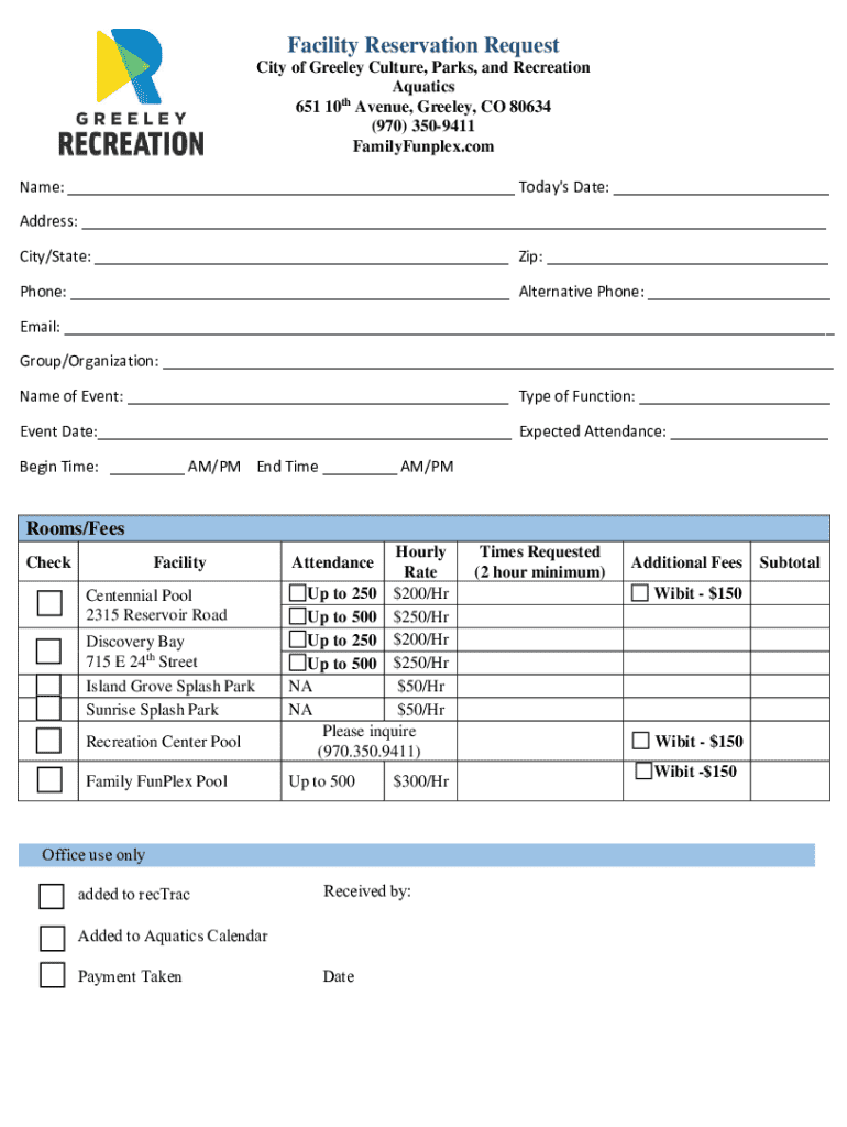 Fillable Online City of Greeley Culture, Parks, and Recreation Fax ...