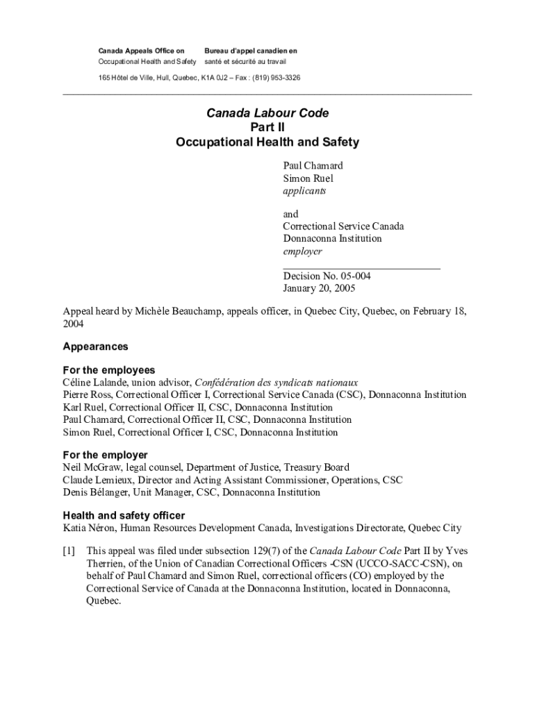 Fillable Online Health and Safety - Appeals of Directions (of the Head ...