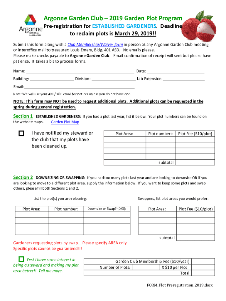 Fillable Online DUG Community Garden Plot Registration Form Fax Email ...