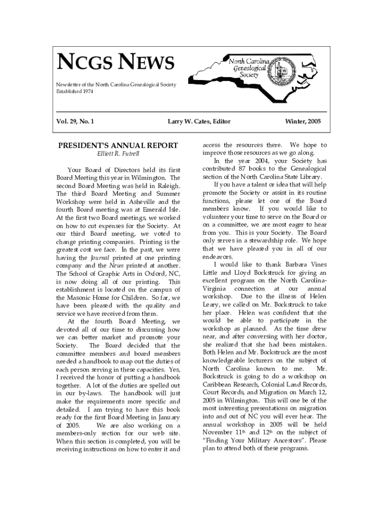 Fillable Online Newsletter of the North Carolina Genealogical Society ...