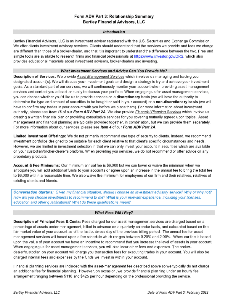 Fillable Online Customer Relationship Summary Form ADV Part 3 Fax Email Print - pdfFiller