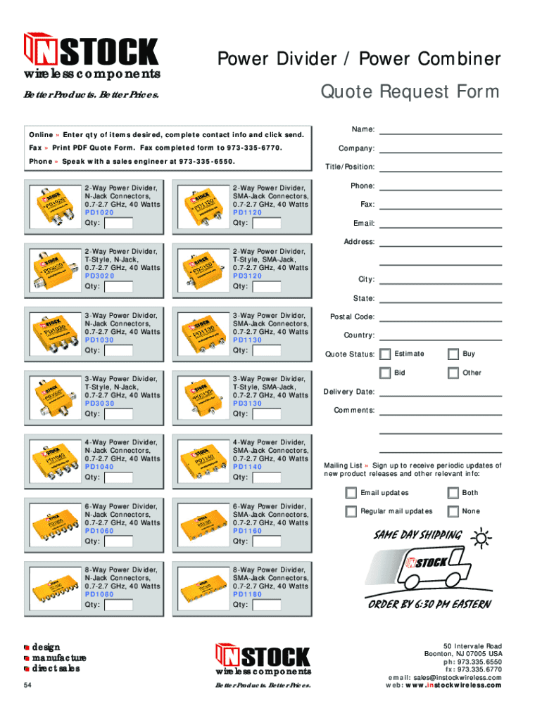 Fillable Online Power Divider, Power Combiner Catalog - INSTOCK ...