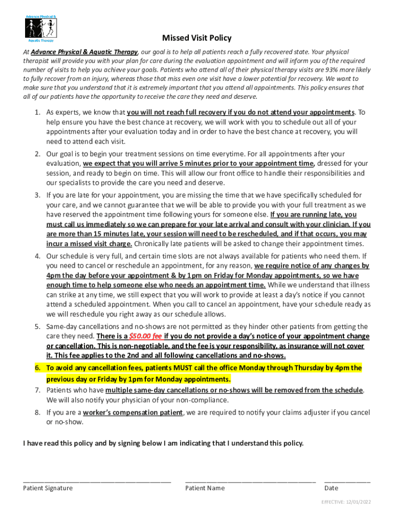 Fillable Online New Patient Missed Visit Policy Form Fax Email Print ...