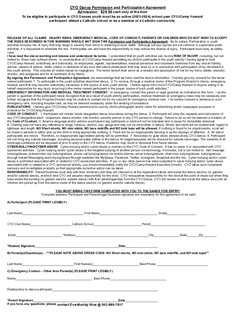 Fillable Online Athlete & Parent CYO Participation Consent & Waiver Form Fax Email Print - pdfFiller