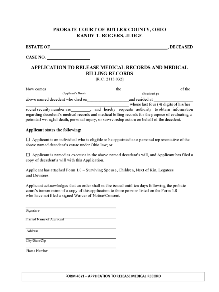 Fillable Online Fillable Online probate court of butler county, ohio randy t. ... Fax Email ...