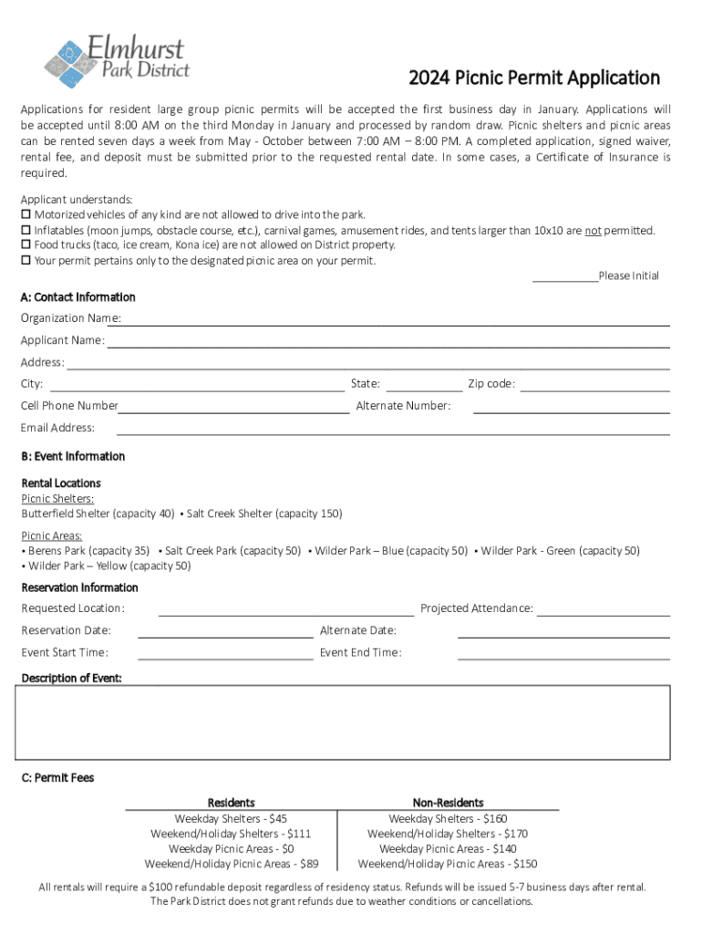 Fillable Online Picnic Permit Application Fax Email Print - pdfFiller