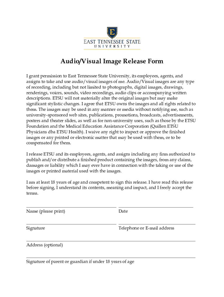 Fillable Online Audio/Visual Image Release Form Fax Email Print - pdfFiller