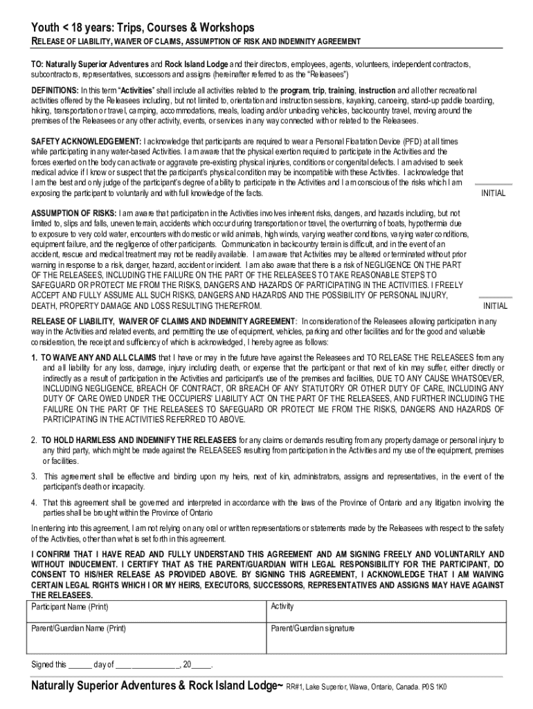 Fillable Online RR#1, Lake Superior, Wawa, Ontario, Canada. P0S 1K0 ...