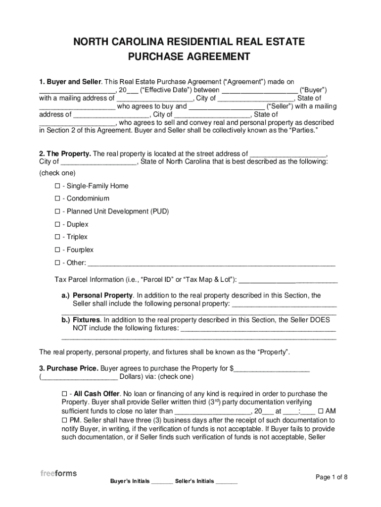 Fillable Online North Carolina Residential Purchase Agreement - eForms Fax Email Print - pdfFiller