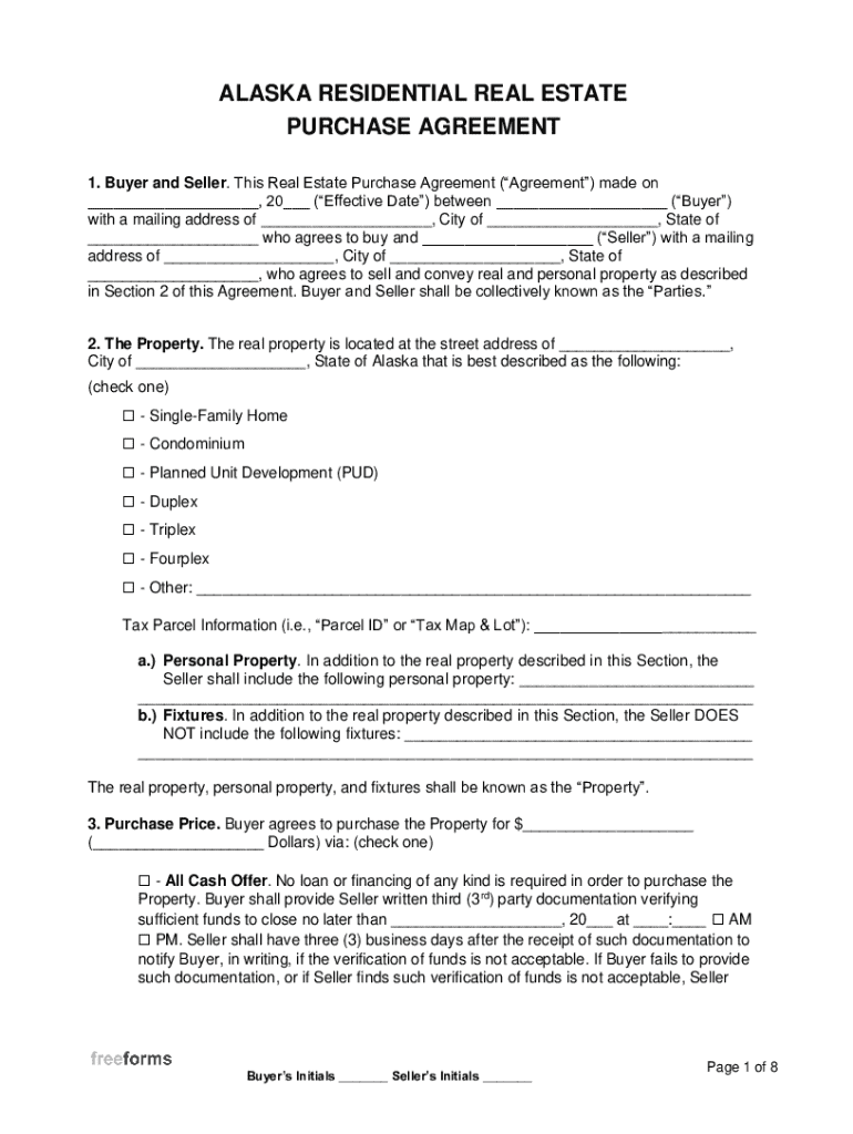 Fillable Online Alaska Real estate purchase and sale agreement ... Fax ...