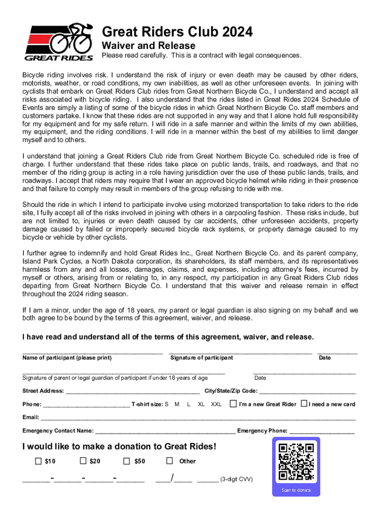 Fillable Online 2024 bike rental liability release form please read ...