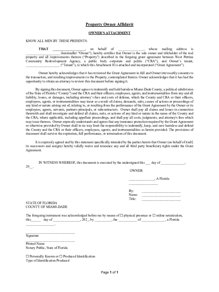 Fillable Online Property Owner Affidavit - West Perrine Community ...