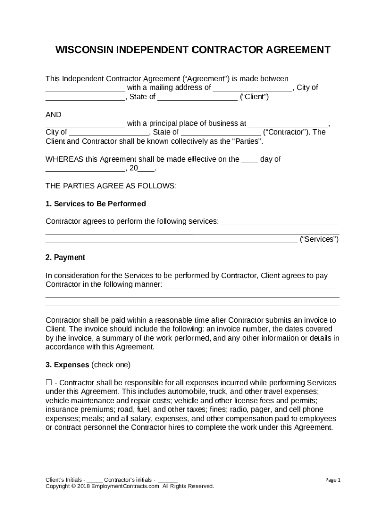 Wisconsin Independent Contractor Agreement - es Doc Template | pdfFiller