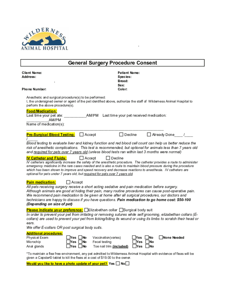 Fillable Online Animal Medical Center Pre-Surgical Consent Form Fax Email Print - pdfFiller