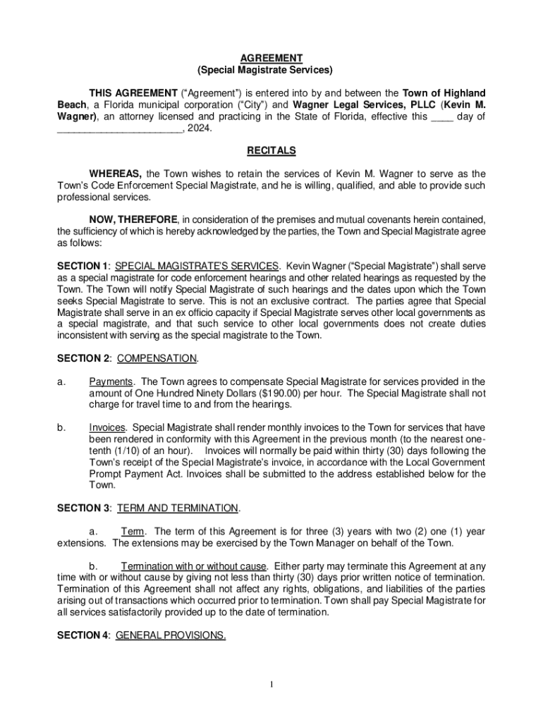 Fillable Online AGREEMENT (Special Magistrate Services) Fax Email Print ...