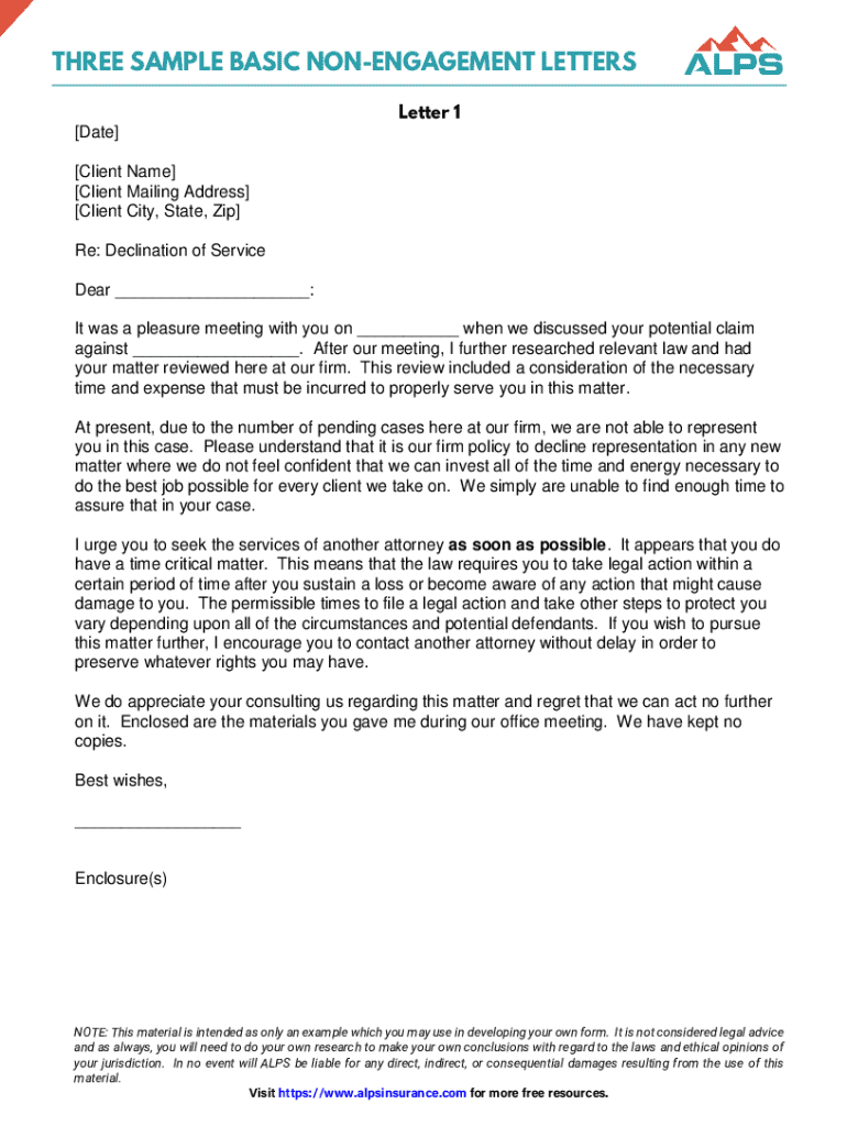 Fillable Online THREE SAMPLE BASIC NON-ENGAGEMENT LETTERS Fax Email ...