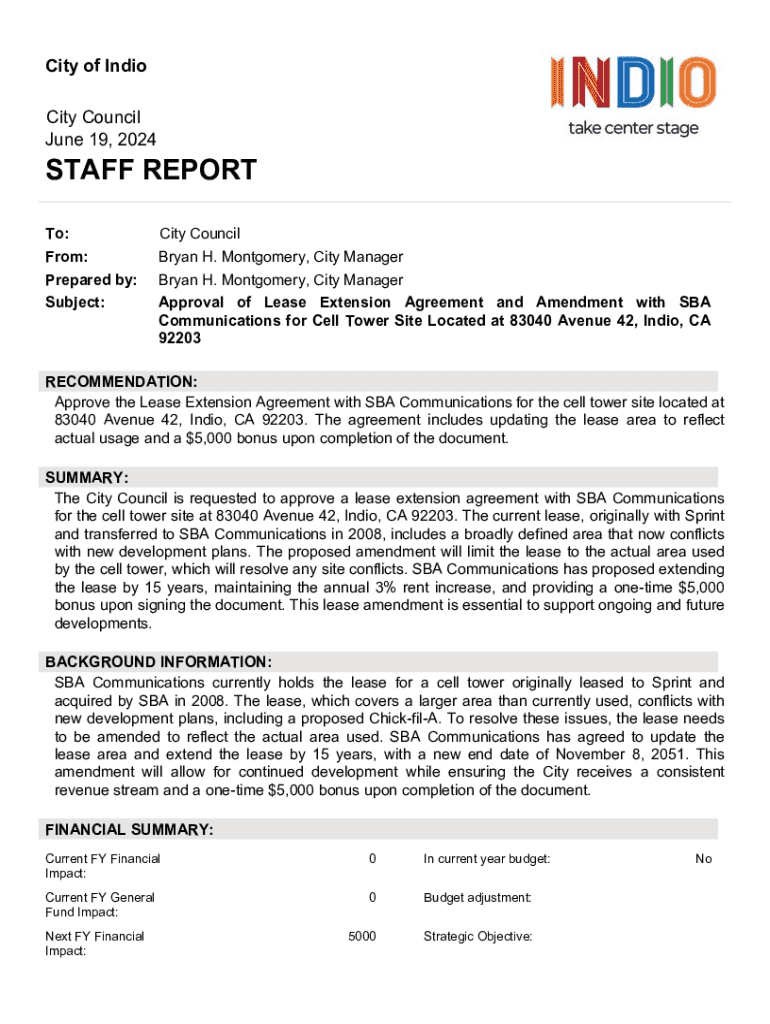 Fillable Online Staff Report - Approval of Lease Extension and ...