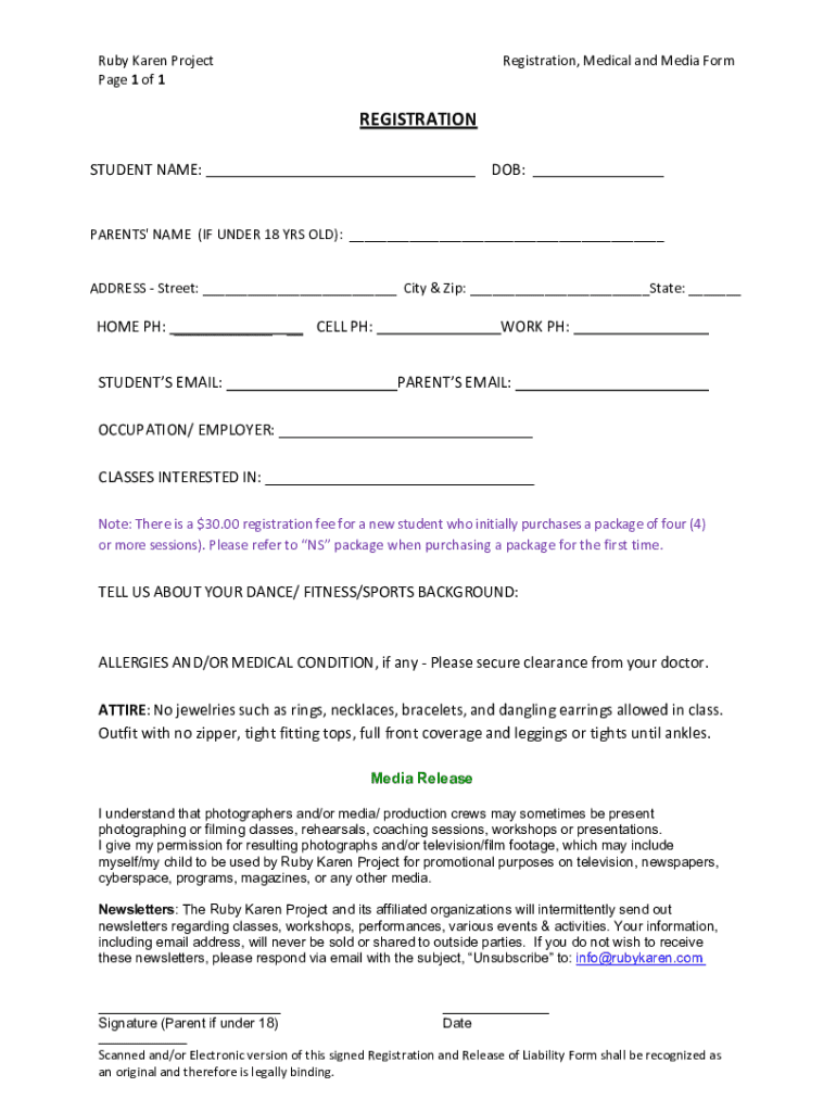 Fillable Online Ruby Karen Project - Aerial and Performing Arts School ...
