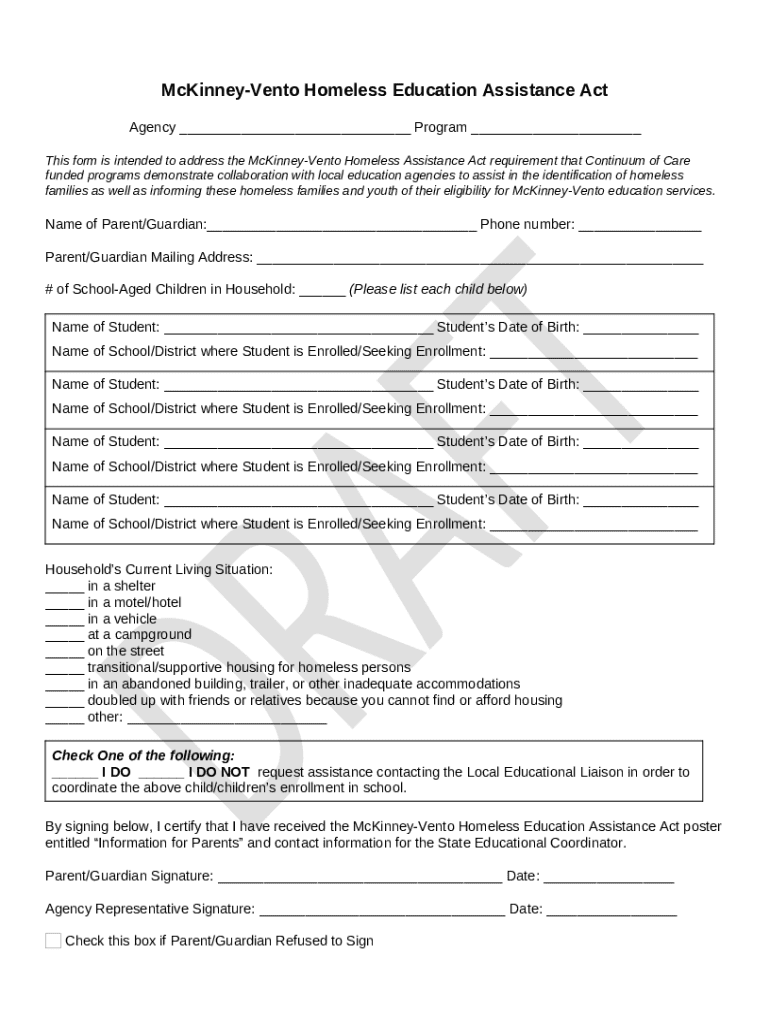 Determining Eligibility for McKinney-Vento Doc Template | pdfFiller